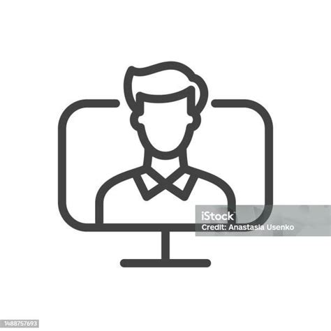 개요 스타일 Ui 아이콘 온라인 교육 및 훈련 과정 모음입니다 벡터 검정 선형 그림입니다 컴퓨터 위의 남자는 흰색으로 분리된