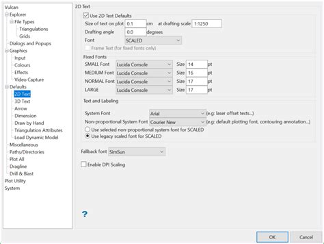 vulcan preferences defaults 2d text