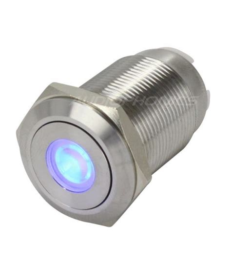 Stainless Steel Switch with Blue LED NO NC V A Ø mm Silver Audiophonics