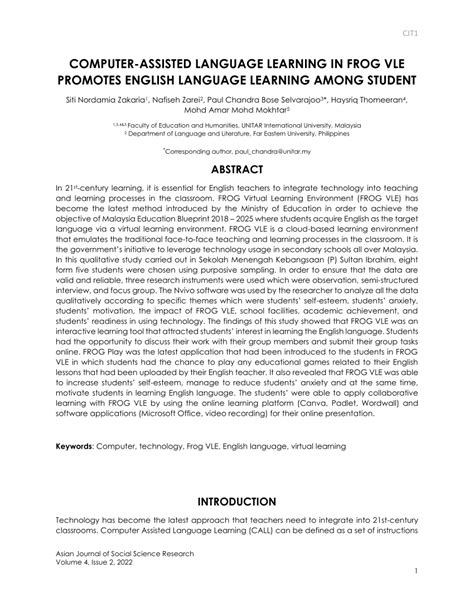 pdf computer assisted language learning in frog vle promotes english