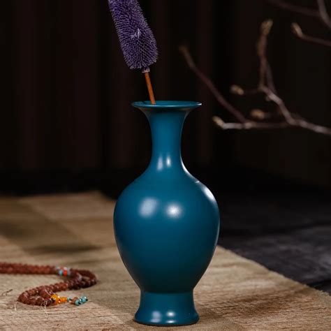 Vaso De Cerâmica Jingdezhen Antigo Pavão Azul Esmalte Vaso Sala Estar Casa Flor Ornamentos
