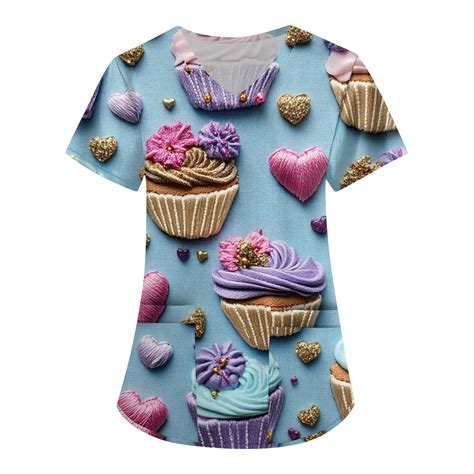 Mlqidk Valentines Nursing Uniforms For Women Cartoon Scrub Top Cute