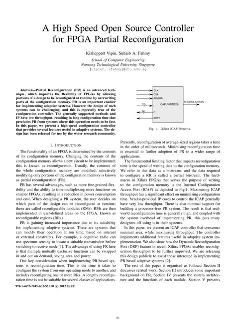 PDF A High Speed Open Source Controller For FPGA Partial Reconfiguration