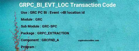 GRPC BI EVT LOC SAP Tcode For GRC PC BI Event BI Location Id