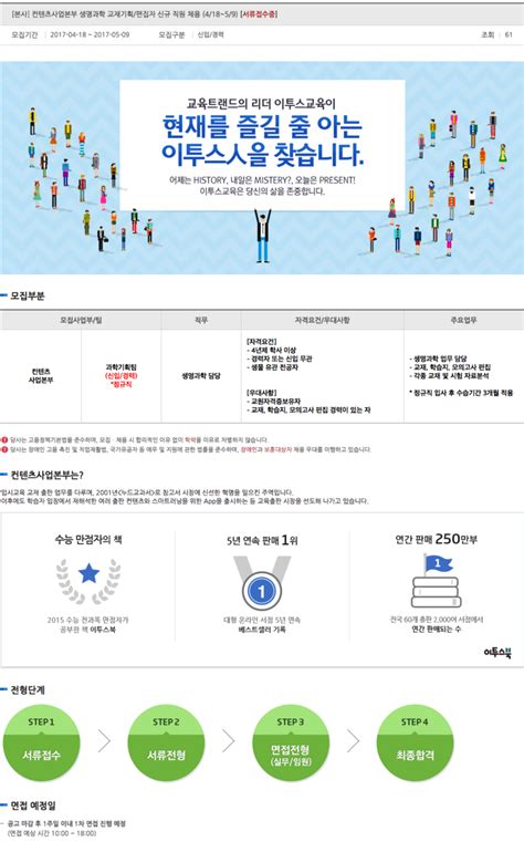 이투스교육 채용공고 이투스교육 과학기획팀 2017년 채용