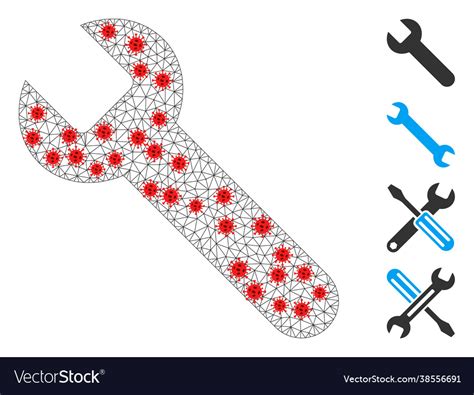 Polygonal Mesh Wrench Pictograph With Covid19 Vector Image