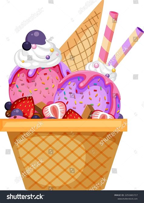 Strawberry Ice Cream Wafer Bowl Toppings Stock Vector Royalty Free