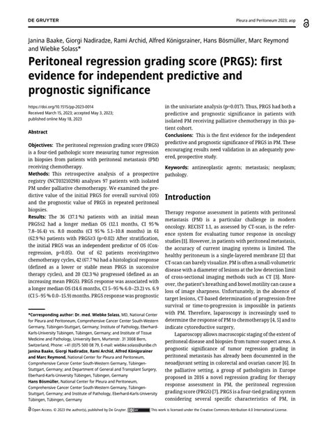 Pdf Peritoneal Regression Grading Score Prgs First Evidence For
