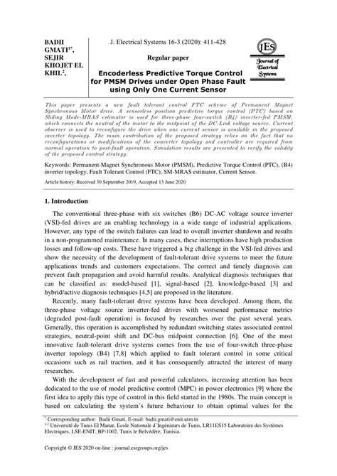 pdf encoderless predictive torque control for pmsm drives under open