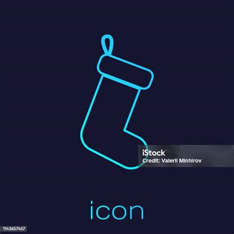 청록색 크리스마스 양말 라인 아이콘 파란색 배경에 고립입니다 벡터 일러스트 12월에 대한 스톡 벡터 아트 및 기타 이미지