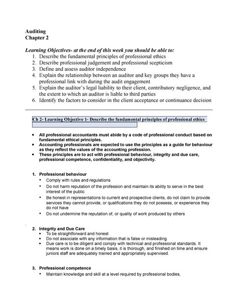 Audit Class Notes Ch 2 Auditing Chapter 2 Learning Objectives At The