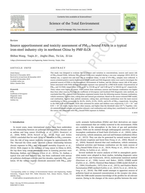Pdf Source Apportionment And Toxicity Assessment Of Pm25 Bound Pahs In A Typical Iron Steel