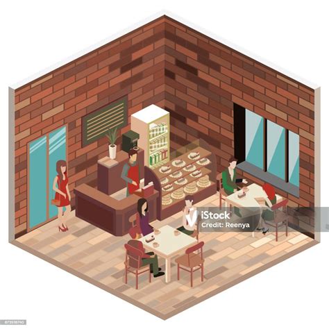 평면 3 차원 분해 디자인 인테리어 카페 또는 레스토랑입니다 3차원 형태에 대한 스톡 벡터 아트 및 기타 이미지 3차원 형태