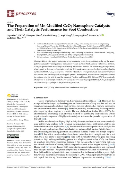 Pdf The Preparation Of Mn Modified Ceo2 Nanosphere Catalysts And