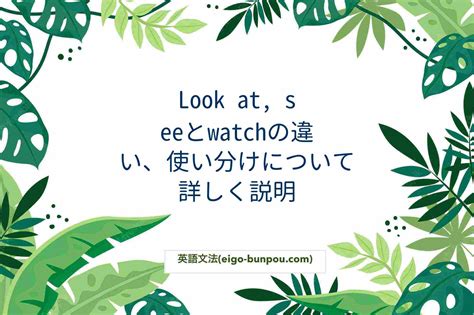 Look At Seeとwatchの違い、使い分けについて詳しく説明 おもしろい英文法