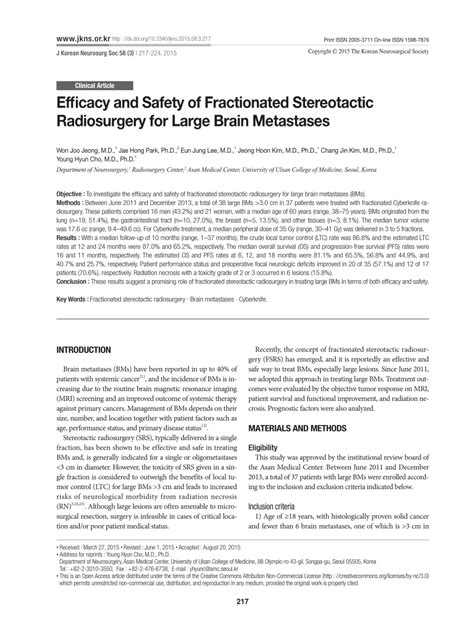 Pdf Efficacy And Safety Of Fractionated Stereotactic Radiosurgery For