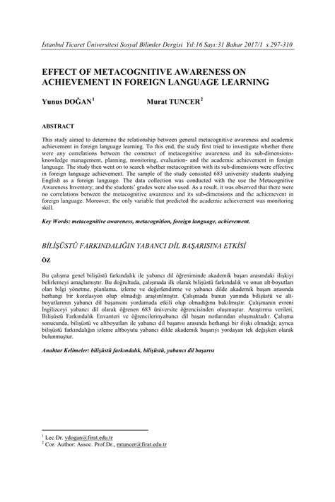 pdf effect of metacognitive awareness on achievement in foreign