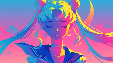 Sailor Moon Vaporwave Gradient Style Desktop Wallpaper 4k Vibe