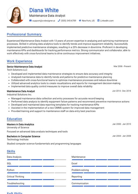 14 Maintenance Data Analyst Resume Examples And Templates For 2026