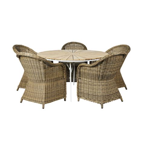 Ellen Hvit Hagebord Ø130 Med 5 Pil Stoler