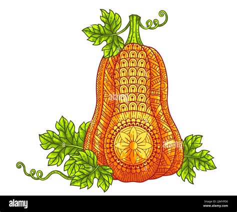 Vector Illustration Bright Halloween Pumpkins In Mandala Style With