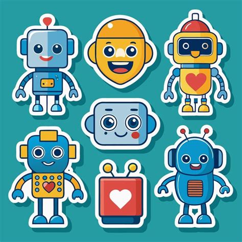 Set Of Cute Robot Characters Premium Ai Generated Vector