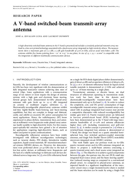 Pdf A V Band Switched Beam Transmit Array Antenna Jose Luis Jordan