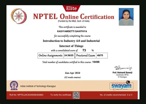 sahithya kadiyamsetti on linkedin nptel industry4 iot professionaldevelopment