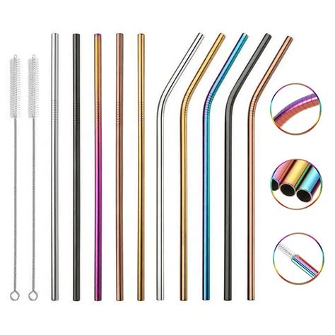 1 Set Reusable Metal Drinking Straws 304 Stainless Steel Sturdy Bent