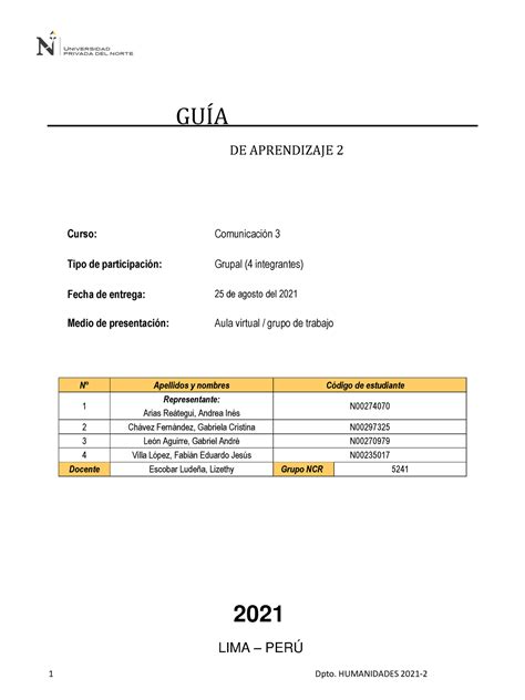 Grupo 5 GuÍa De Aprendizaje 2 1 Dpto Humanidades 2021 GuÍa De