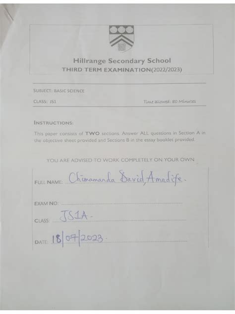 Basic Science Third Term Pq Pdf