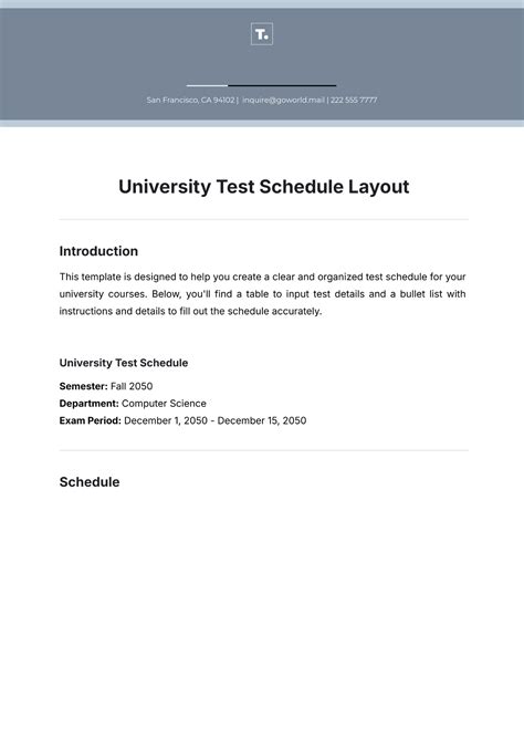 Free University Test Schedule Layout Template To Edit Online