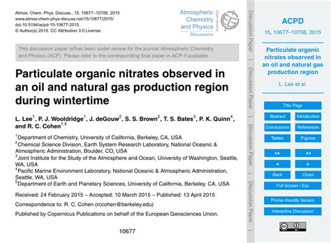 Pdf Particulate Organic Nitrates Observed In An Oil And Natural Gas Production Region During