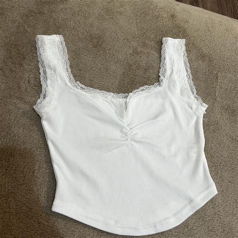White Lace Tank Top Worn Lightly Lace Is Coming Depop