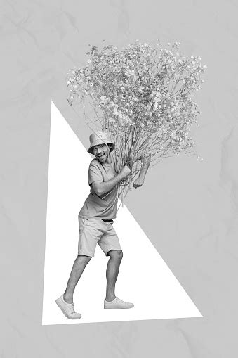 크리 에이 티브 사진 3d 콜라주 작품 포스터 엽서 그림 엽서 펑키 한 남자 축하 소녀 거대한 꽃다발 그림 배경에 고립 35 39세에 대한 스톡 사진 및 기타 이미지