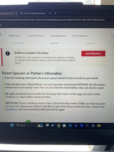 system unable r fafsa