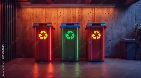 Smart City Waste Management System Visualized With Green And Red Holograms Stock Illustration
