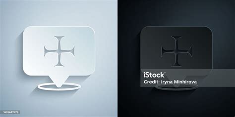 종이 는 회색과 검은 색 배경에 고립 된 십자군 아이콘을 잘라 종이 아트 스타일 벡터 3차원 형태에 대한 스톡 벡터 아트 및 기타 이미지 3차원 형태 The