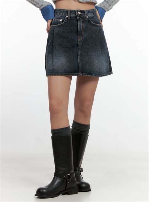 Washed Denim Mini Skirt Cn412 Acubi Style Lewkin