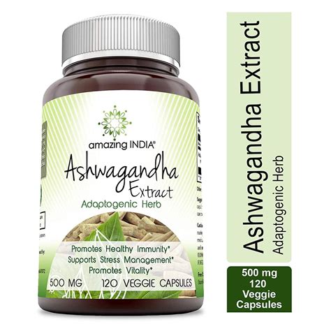 Amazing India Ashwagandha Extract 500 Mg Veggie Capsules 120 Count