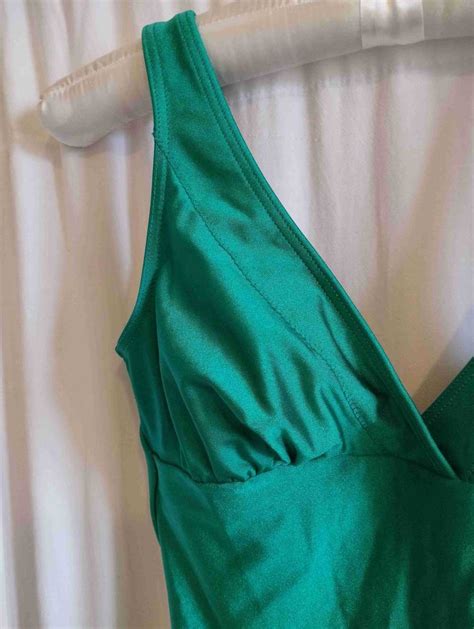 80s Swimsuit Green One Piece Swimsuit Backless Gem