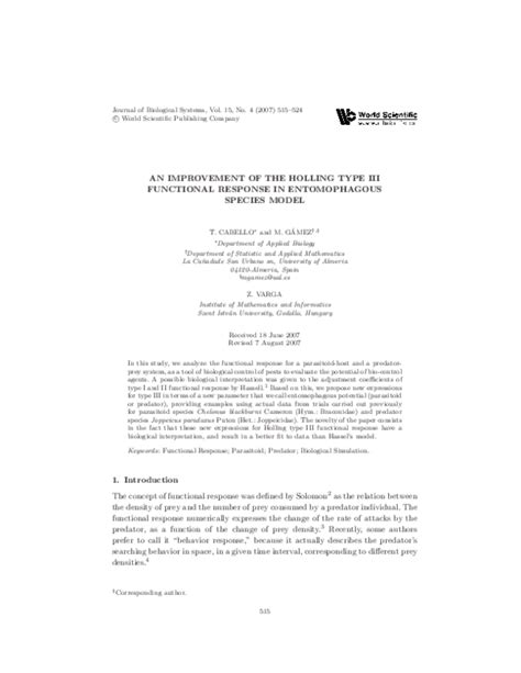 Pdf Enhancing Holling Type Iii Response For Biocontrol