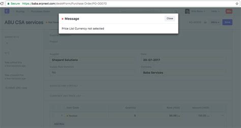 Purchase Order Price List Currency Error · Issue 9996 · Frappe