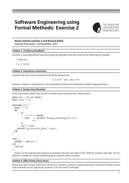 Software Engineering Using Formal Methods Exercise 2