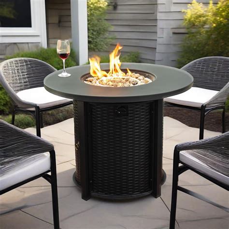 Hoyoa 32 Round Gas Fire Pit Table 50000 Btu Steel Propane Fire Pit