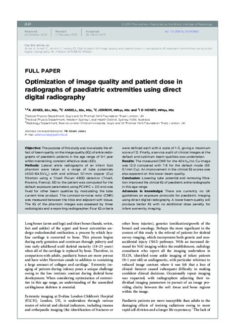 Pdf Optimisation Of Image Quality And Patient Dose In Radiographs Of Paediatric Extremities