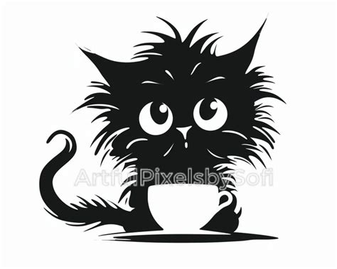 Crazy Funny Coffee Cat Clipart Designs DPI Printable No Background Commercial Use