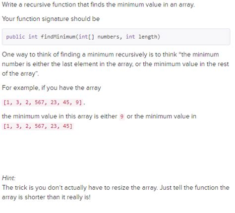 Solved Write A Recursive Function That Finds The Minimum Chegg