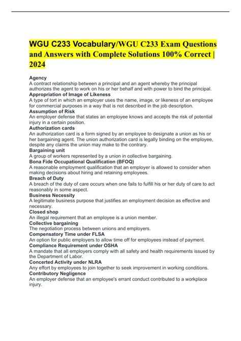 WGU C Vocabulary WGU C Exam Questions And Answers With Complete Solutions Correct