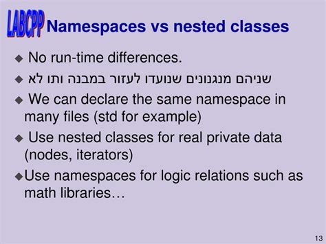 Ppt Nested Classes Namespaces נתעסק בעיקר במבנה הפנימי של המידע